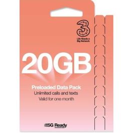 Three PAYG Unlimited Voice & Data SIM Pack - 10GB